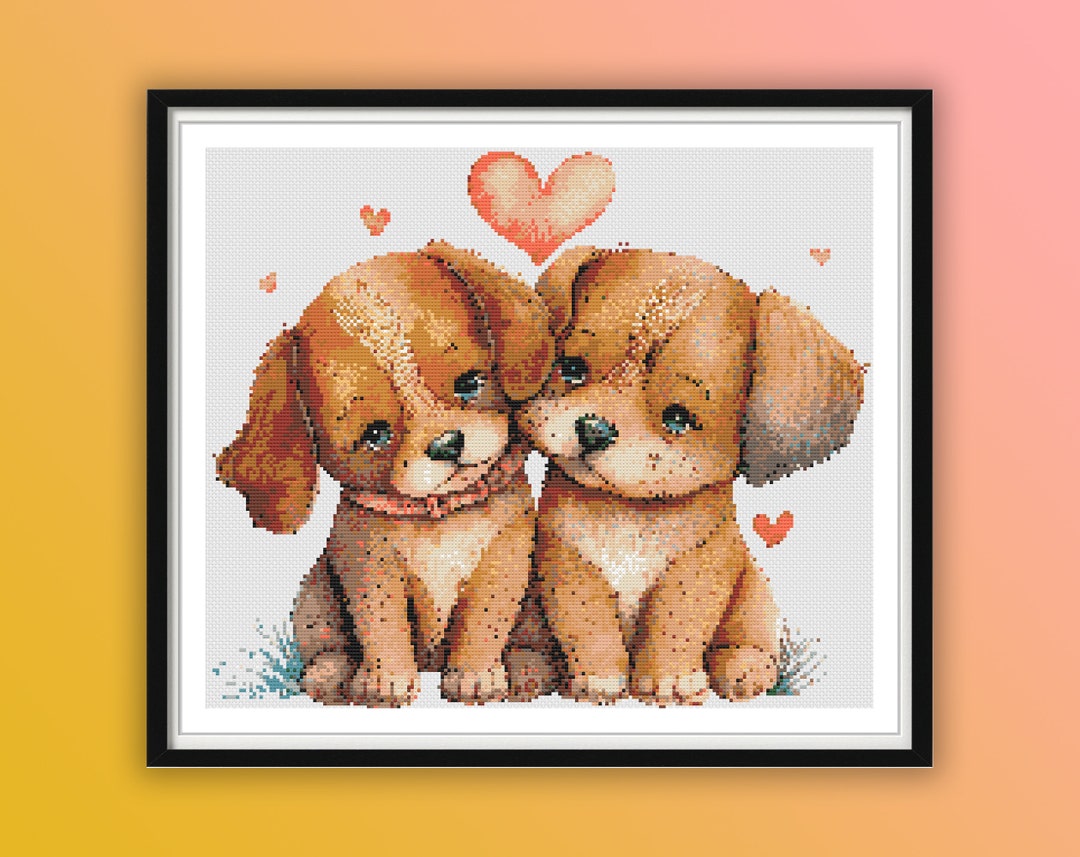 Watercolor Puppies Cross Stitch Pattern: Valentine's Day Dogs ...