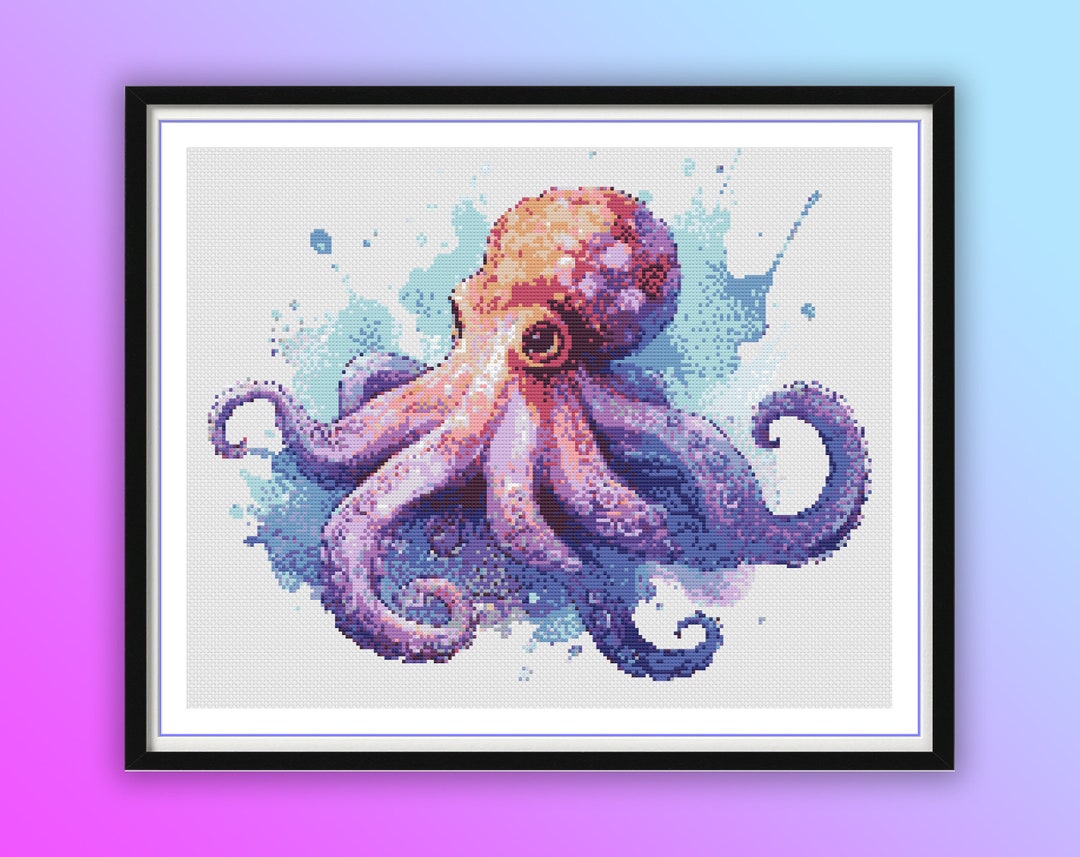 Vibrant Watercolor Octopus Cross Stitch Pattern: Ocean Life DIY ...