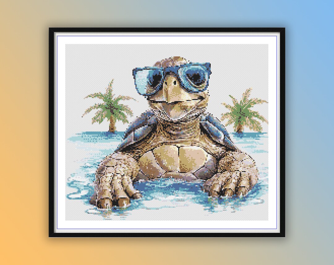 Watercolor Summer Beach Sea Turtle Counted Cross Stitch PDF Pattern ...