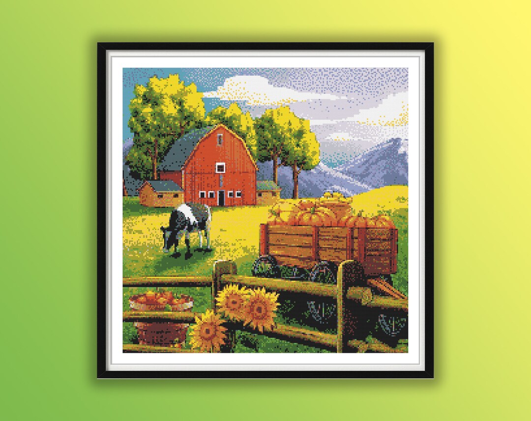 Watercolor Rustic Red Barn Counted Cross Stitch PDF Pattern, Village ...