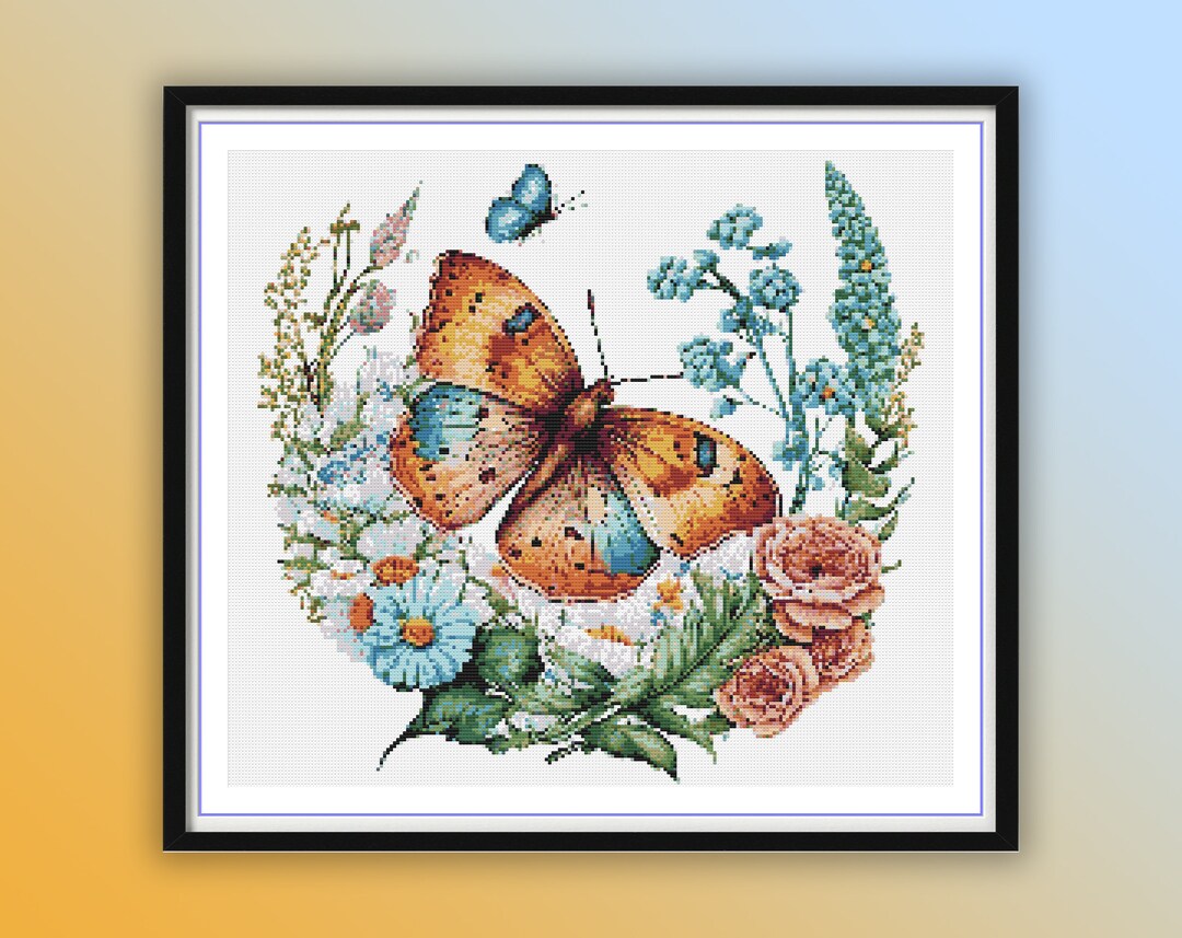 Watercolor Monarch Butterfly & Spring Floral Cross Stitch Pattern ...