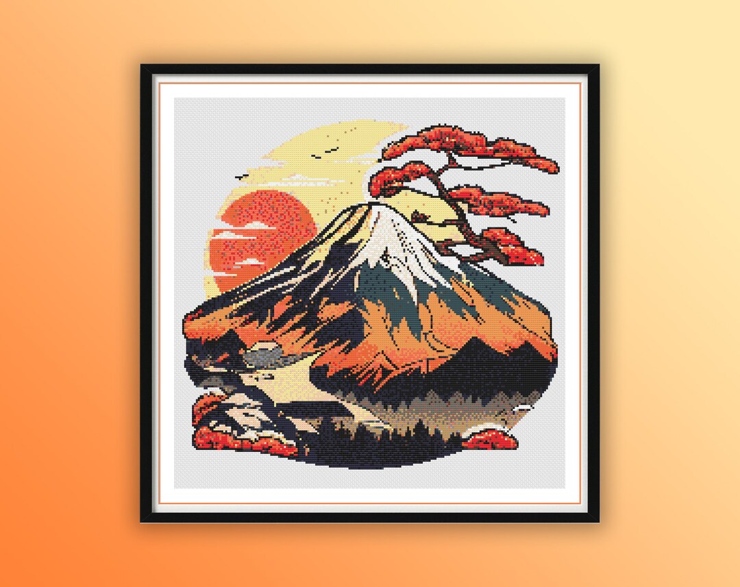 Mount Fuji Sunset Landscape Cross Stitch Pattern: Scenic Japanese ...
