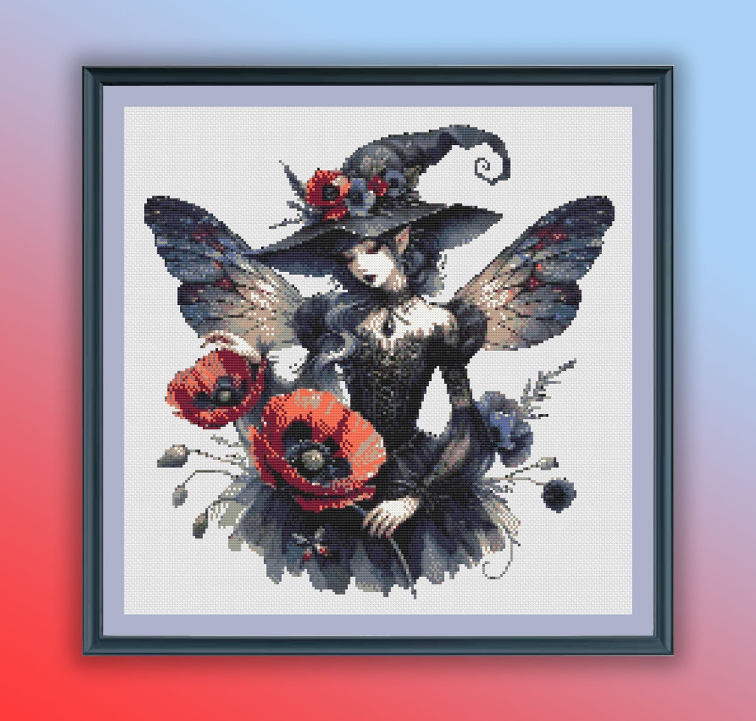 Gothic Witch Poppy Cross Stitch Pattern: Dark Fairy Halloween PDF ...