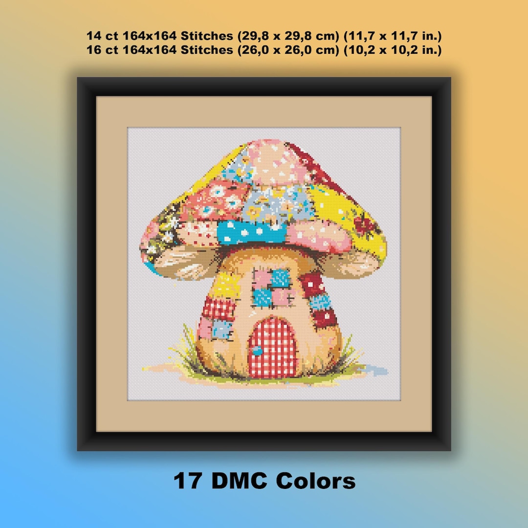 Watercolor Patchwork Mushroom House Cross Stitch PDF Pattern - Modern ...