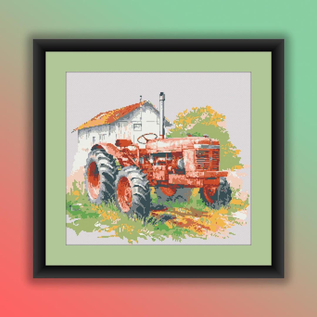 Vintage Farm Life Cross Stitch Pattern: Watercolor Tractor, Farmhouse ...