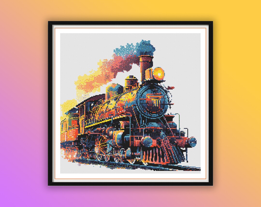 Vintage Watercolor Steam Locomotive Cross Stitch Pattern - PDF Chart ...