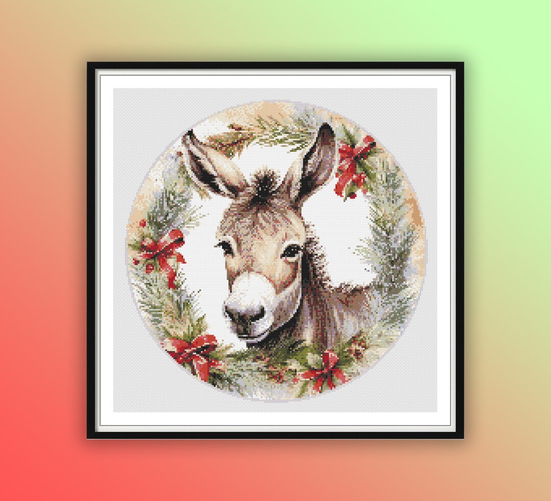 Watercolor Christmas Donkey Cross Stitch Pattern: Farm Animal ...