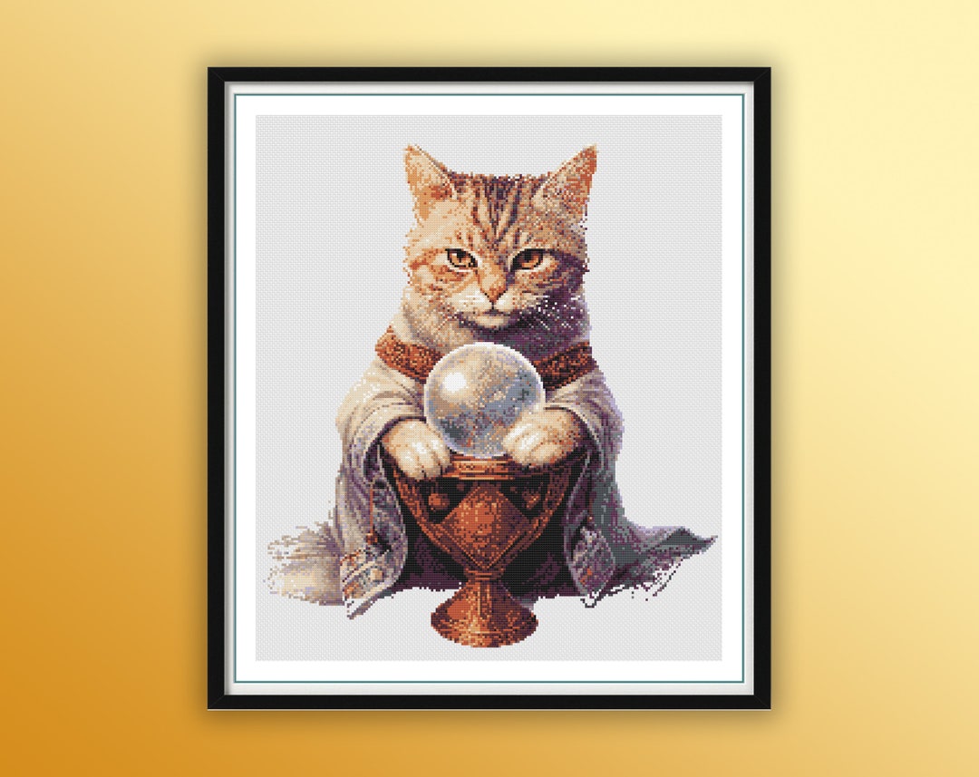 Watercolor Fortune Teller Cat Counted Cross Stitch PDF Pattern, Magical ...