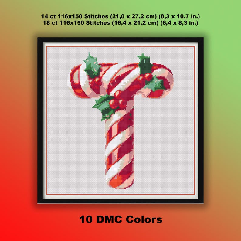 Candy Cane Christmas Alphabet Cross Stitch Pattern • Holiday Letters T ...