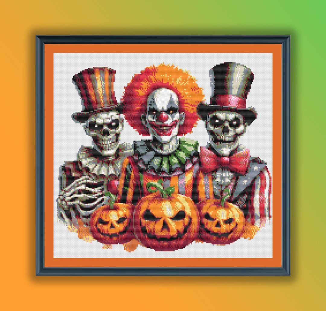 Watercolor Halloween Circus Clowns Cross Stitch Pattern (PDF) - Etsy