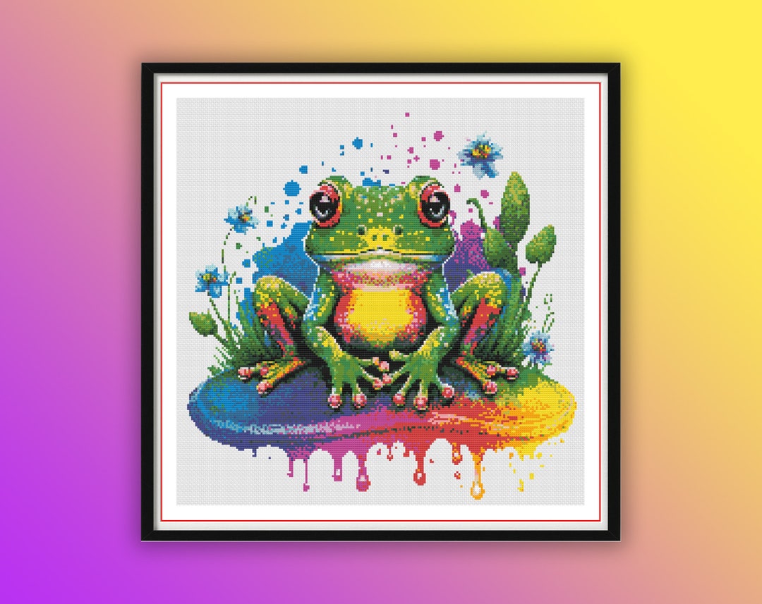 Watercolor Cute Rainbow Frog Counted Cross Stitch PDF Pattern, Cute ...