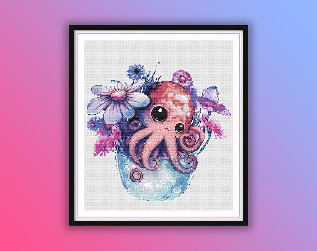 Watercolor Baby Octopus Counted Cross Stitch PDF Pattern, Baby Ocean ...