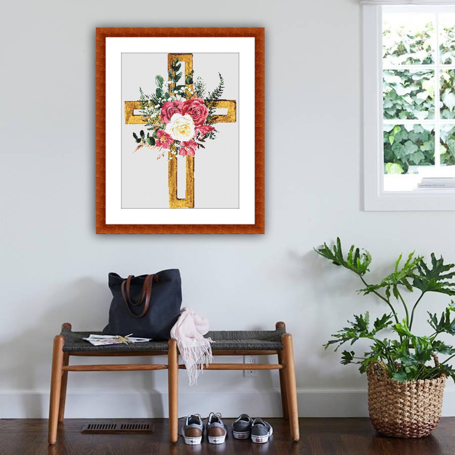 Christian Cross Cross Stitch Pattern With Flowers Easter - Etsy