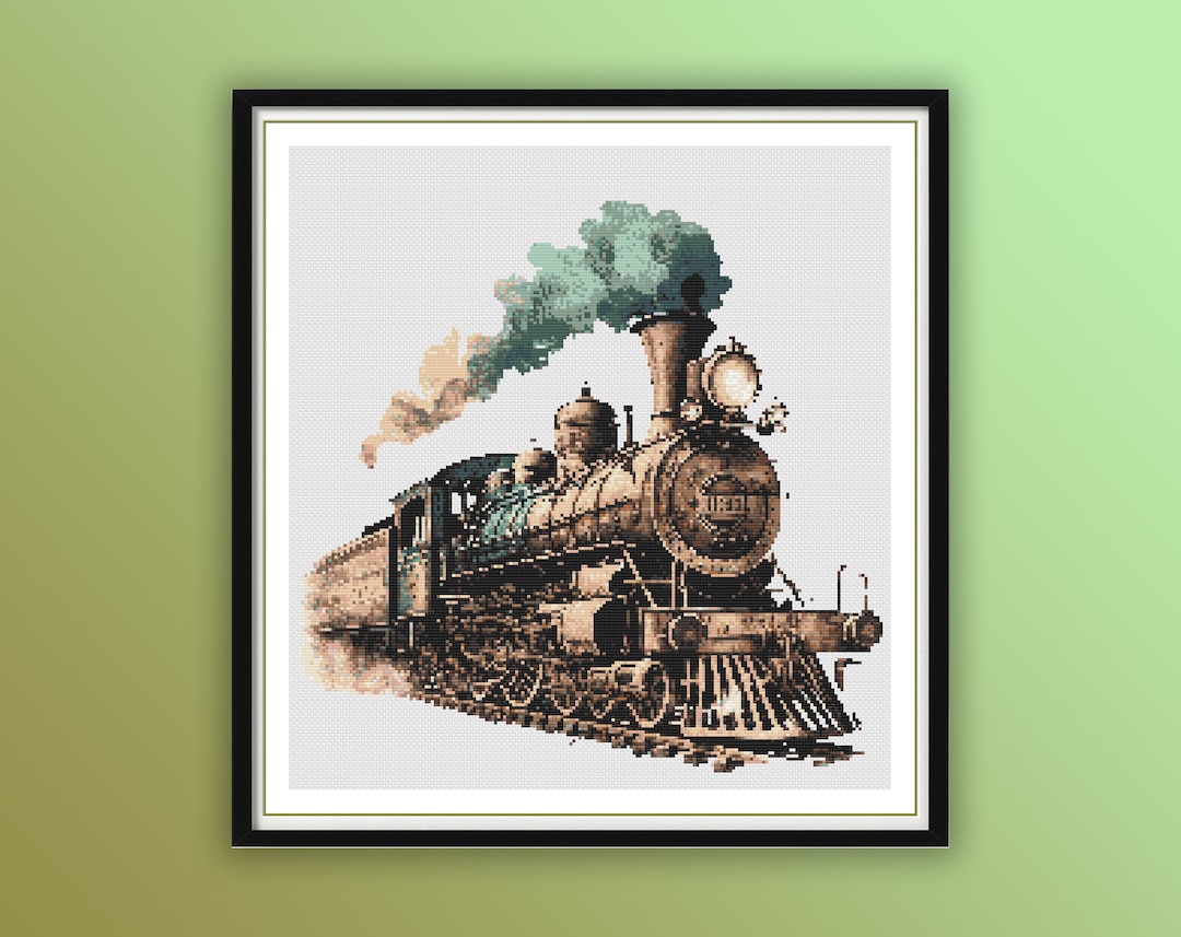 Vintage Steam Train Counted Cross Stitch PDF Pattern, Steam Locomotive ...