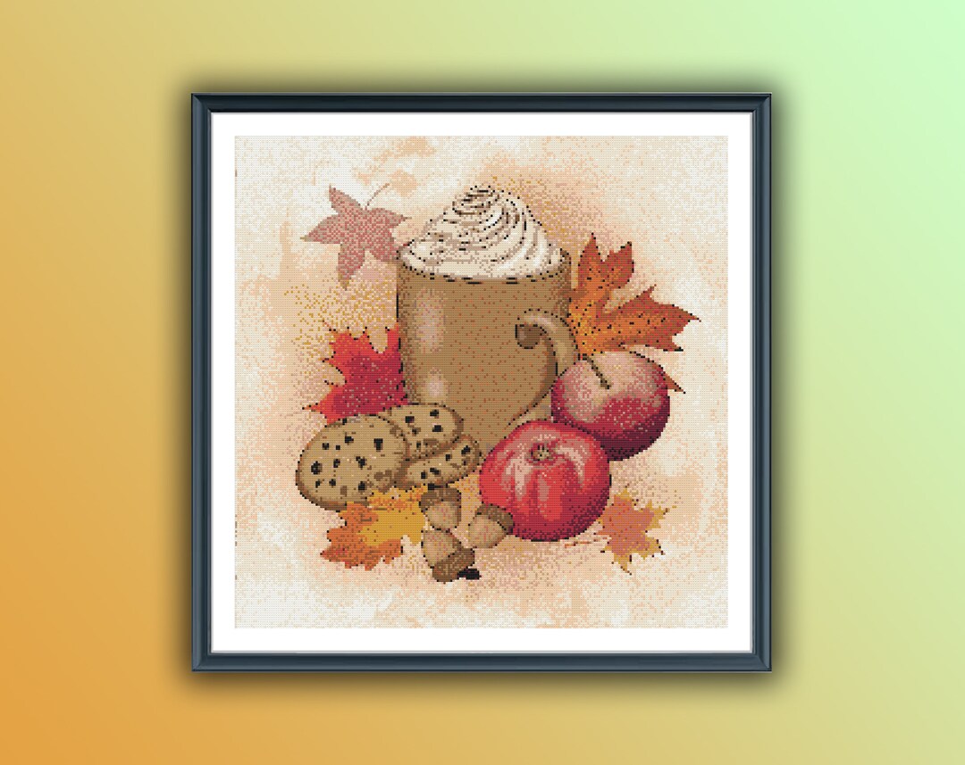 Watercolor Happy Fall Counted Cross Stitch PDF Pattern, Pumpkin Spice ...