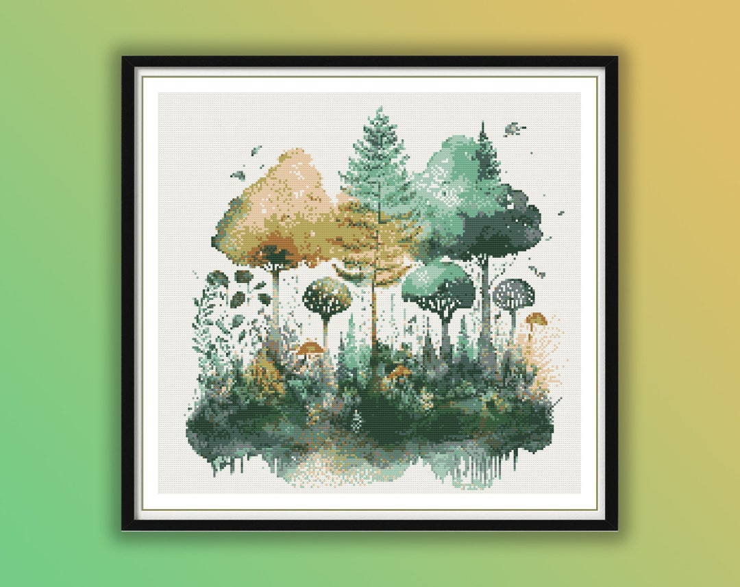Watercolor Autumn Trees Counted Cross Stitch PDF Pattern, Hello Fall ...