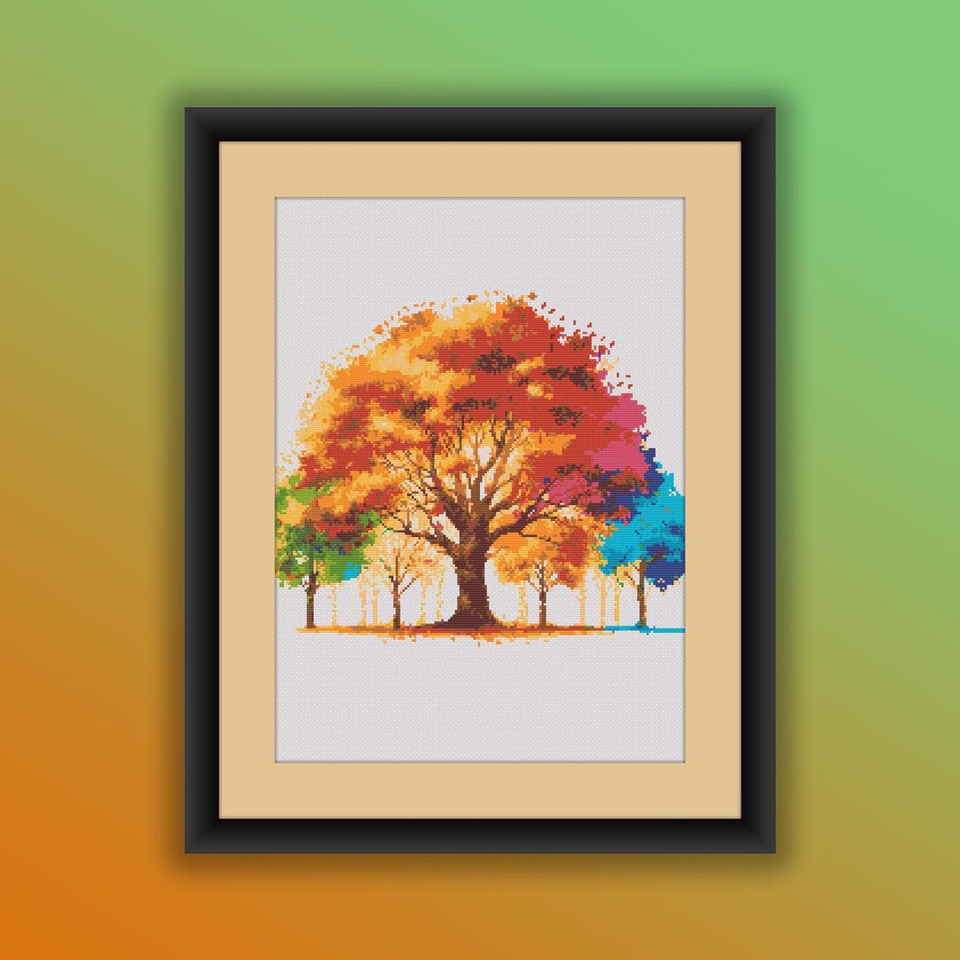 Counted Cross Stitch PDF Pattern, Watercolor Big Autumn Tree, Autumn ...