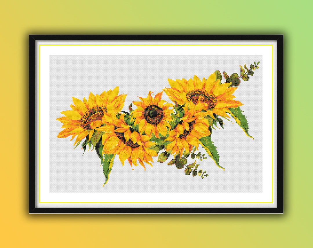 Watercolor Sunflowers Counted Cross Stitch PDF Pattern, Flowers Bouquet ...