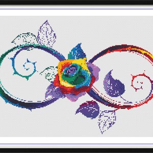 Watercolor Infinity Symbol With Rainbow Rose Counted Cross Stitch PDF ...