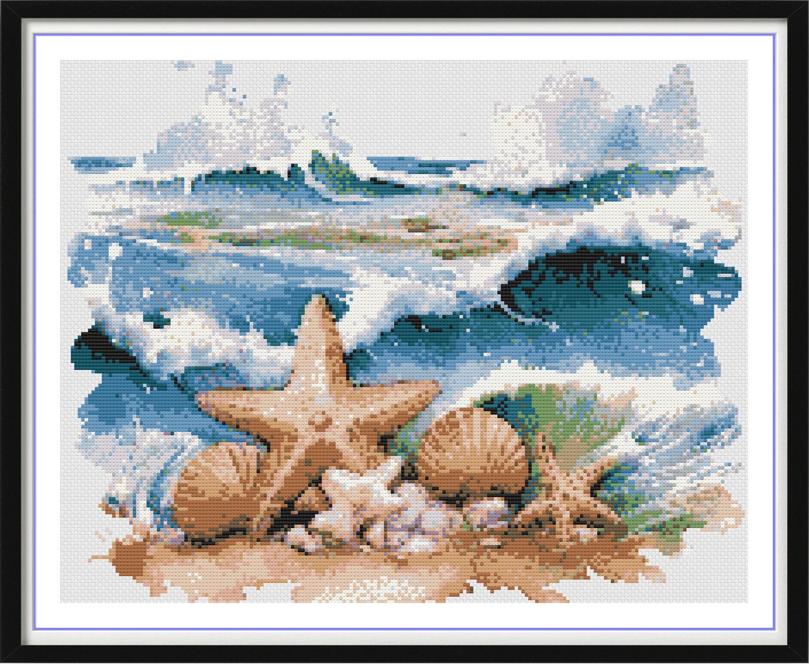 Watercolor Seascape Cross Stitch Pattern: Beach Scene With Starfish and ...