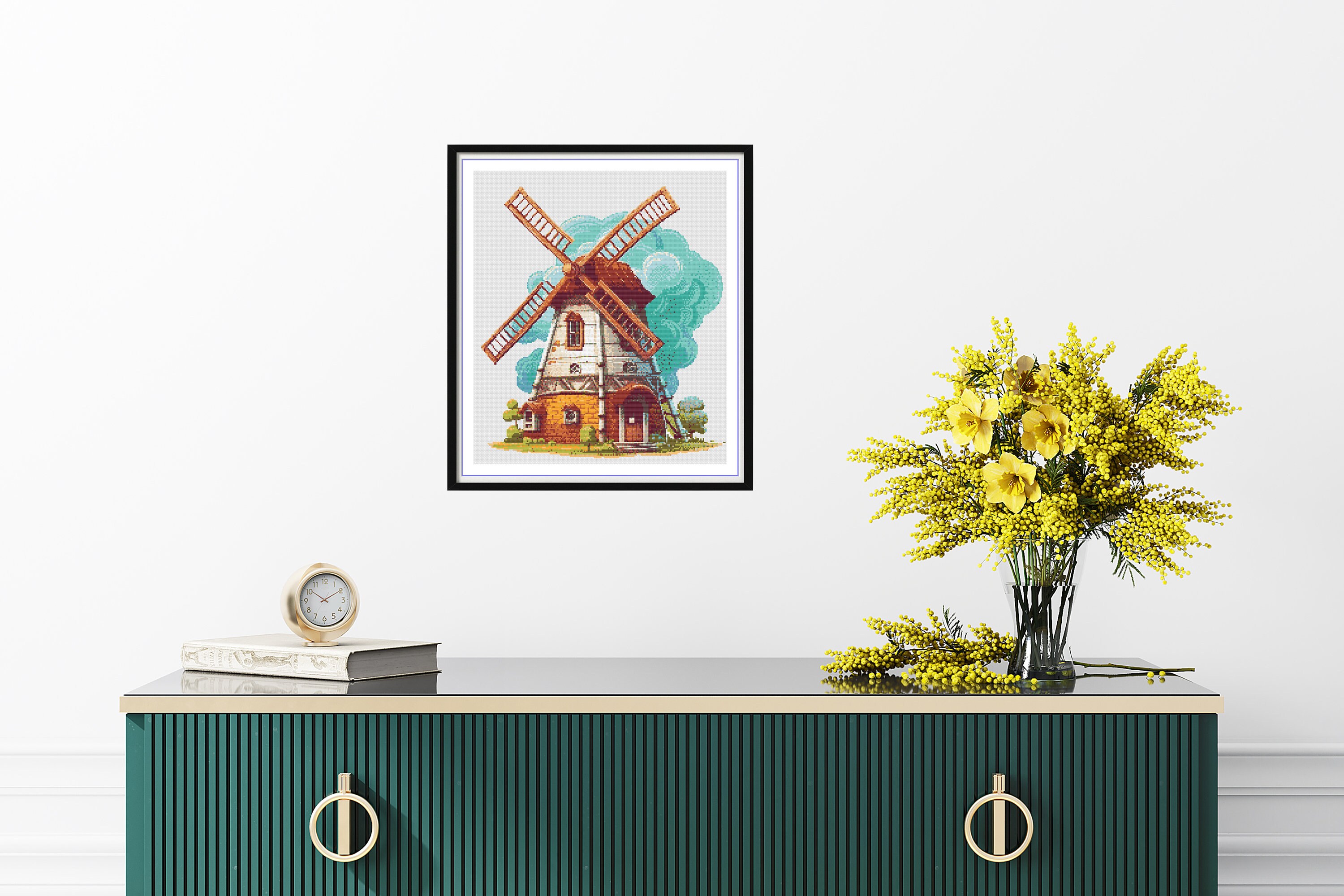 Spring Landscape Windmill Cross Stitch Pattern - Scenic Watercolor PDF ...