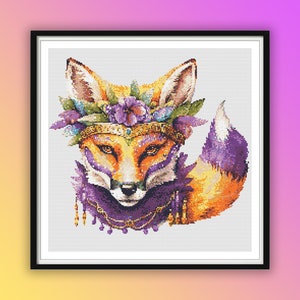 Watercolor Mardi Gras Fox Counted Cross Stitch PDF Pattern - Etsy
