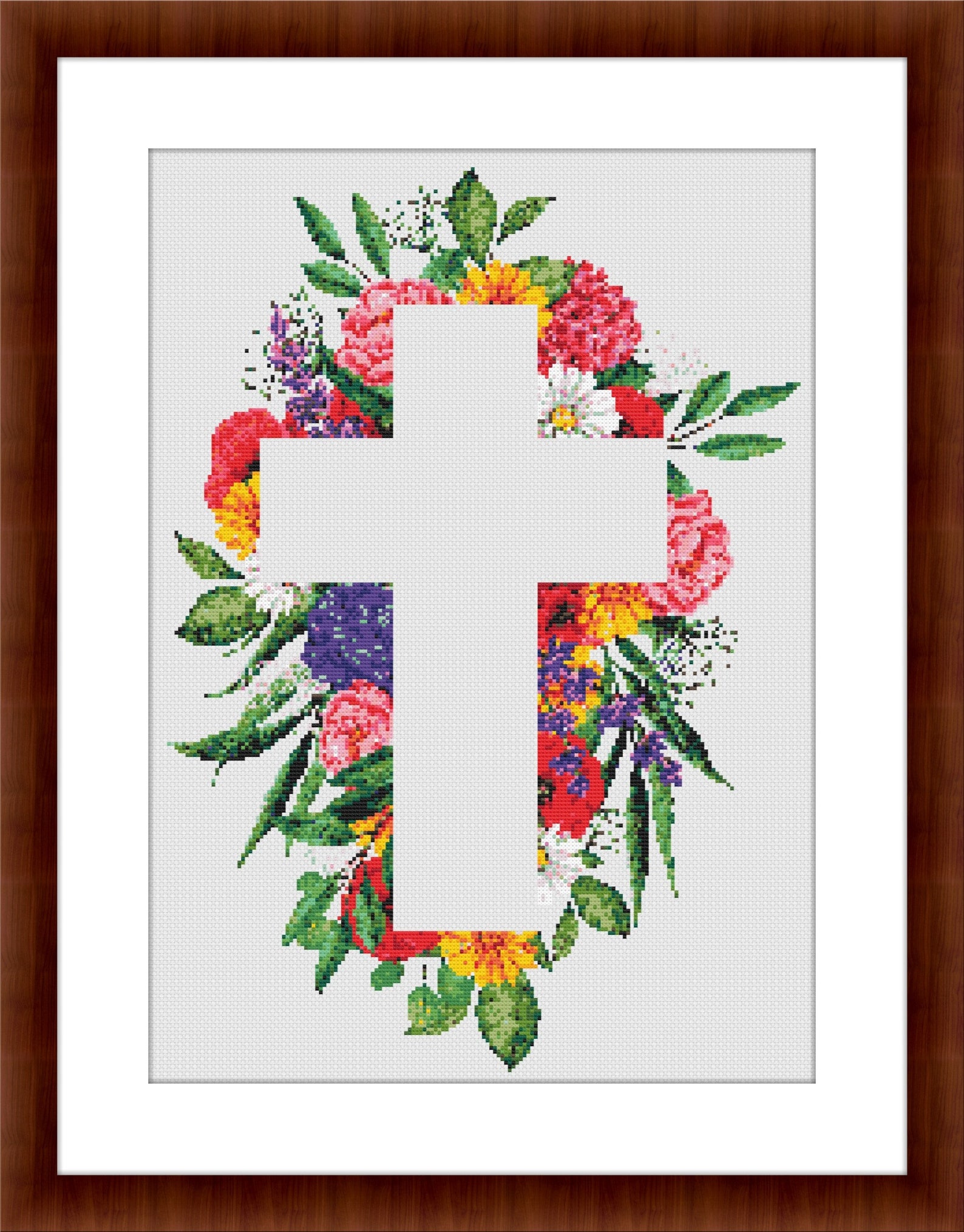 Christian Cross Cross Stitch Pattern With Flowers Easter | Etsy