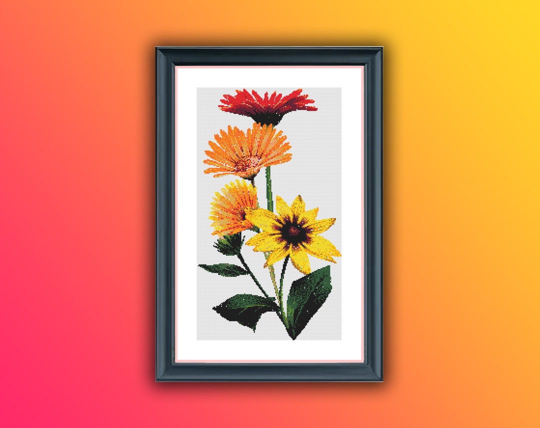 Gerbera Daisy Floral Bouquet Cross Stitch Pattern - Instant PDF ...