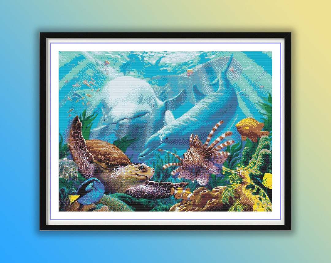 Watercolor Aquarium Counted PDF Cross Stitch Pattern, Ocean Animals ...