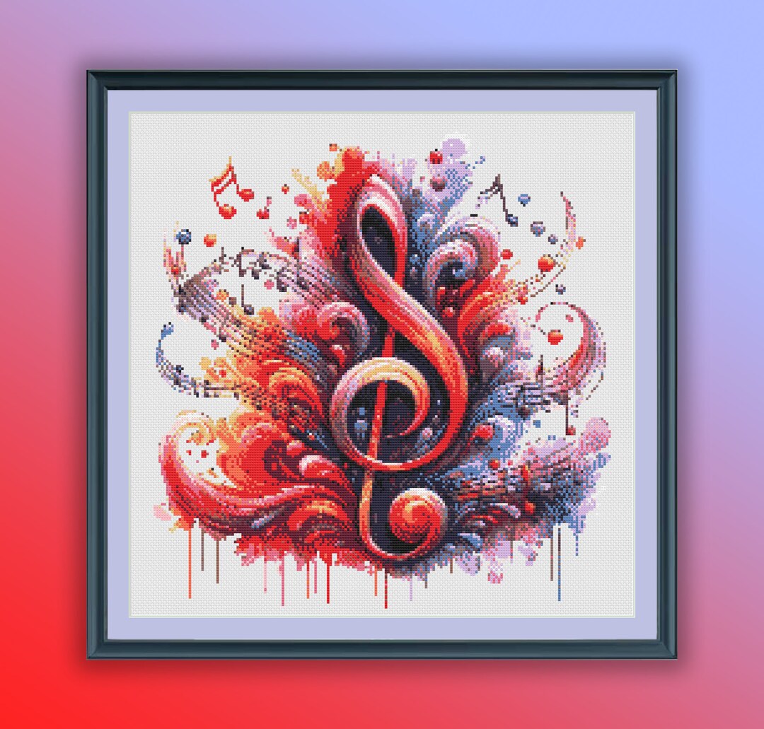 Watercolor Musical Notes Cross Stitch Pattern: Modern Embroidery PDF ...