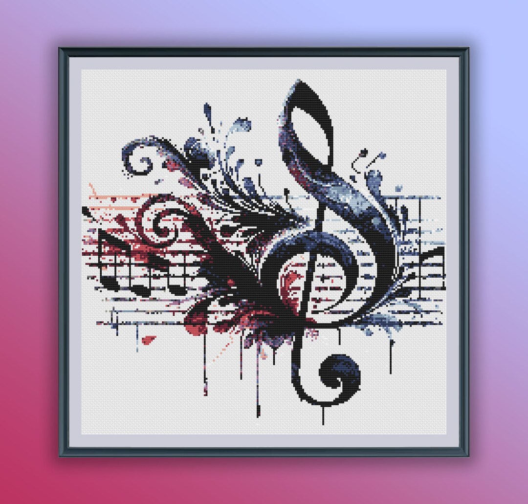 Watercolor Musical Notes Cross Stitch Pattern: Modern Embroidery Chart ...
