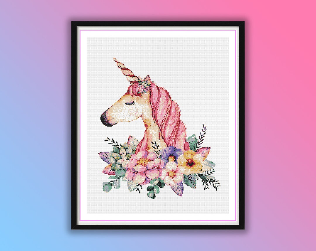 Watercolor Floral Unicorn Counted Cross Stitch PDF Pattern, Unicorn ...