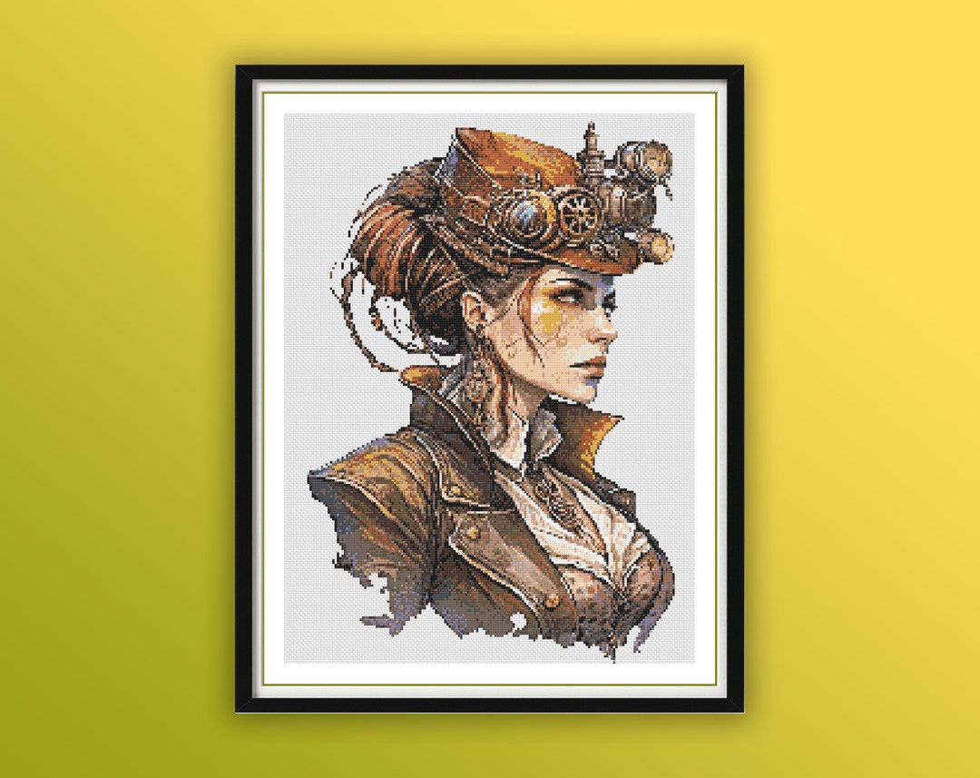 Steampunk Lady Watercolor Embroidery Pattern: Modern Cross Stitch PDF ...
