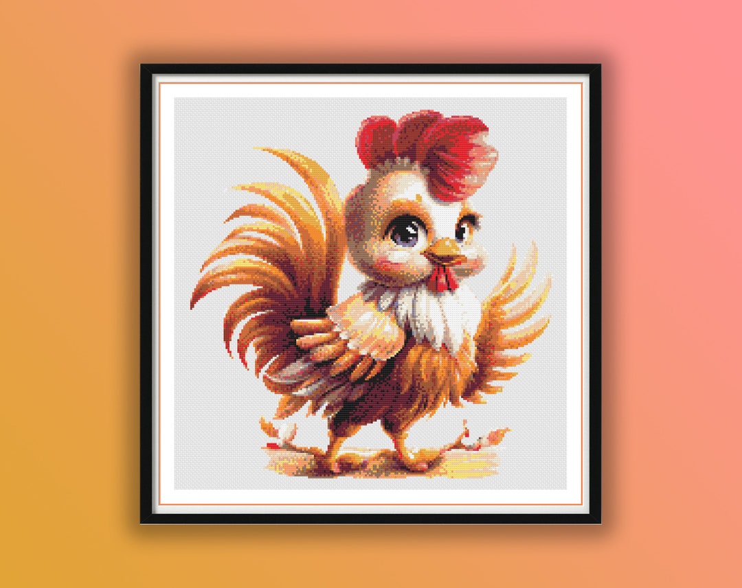 Watercolor Cute Rooster Counted Cross Stitch PDF Pattern, Easter ...