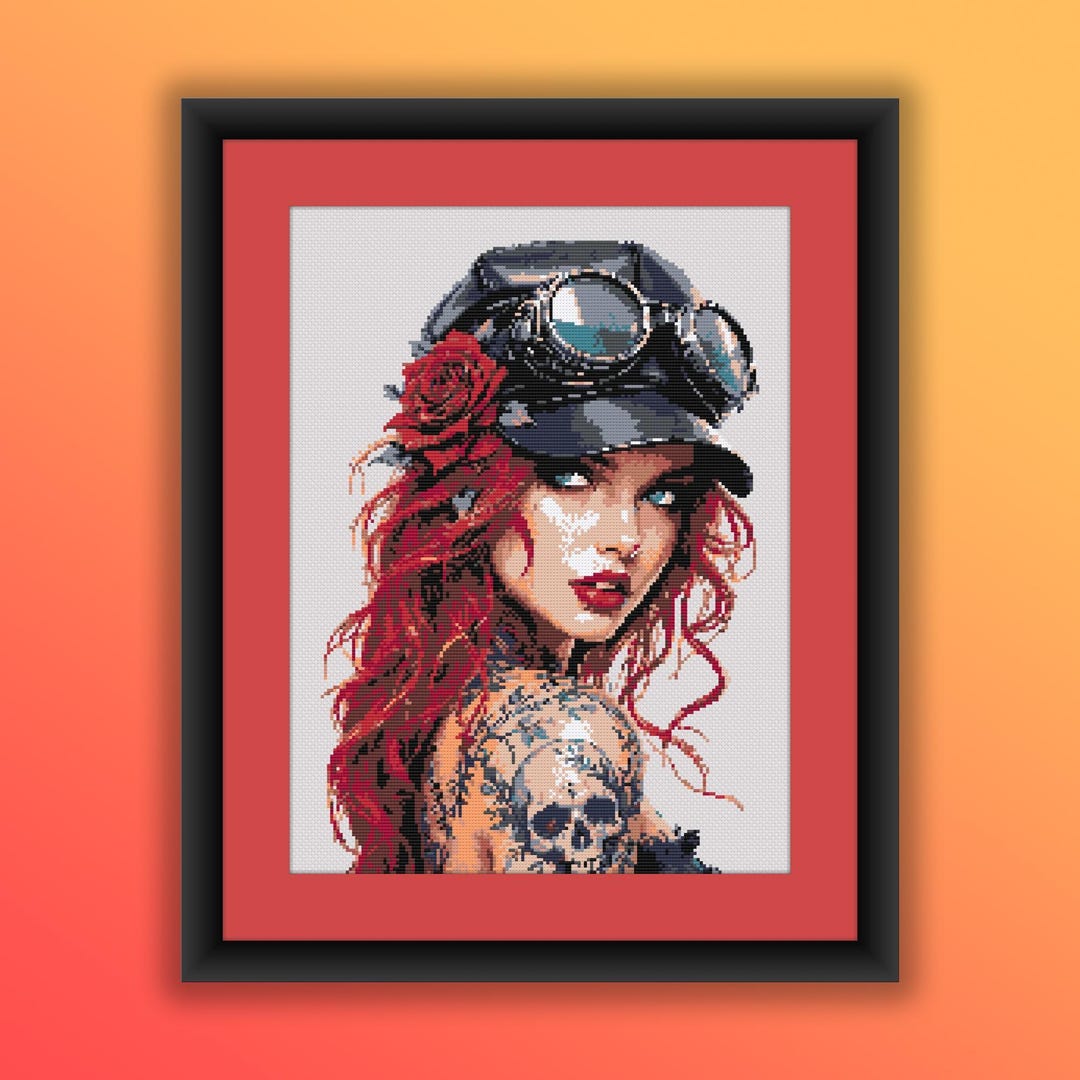 Steampunk Gothic Rebel Girl Watercolor Cross Stitch PDF Pattern ...