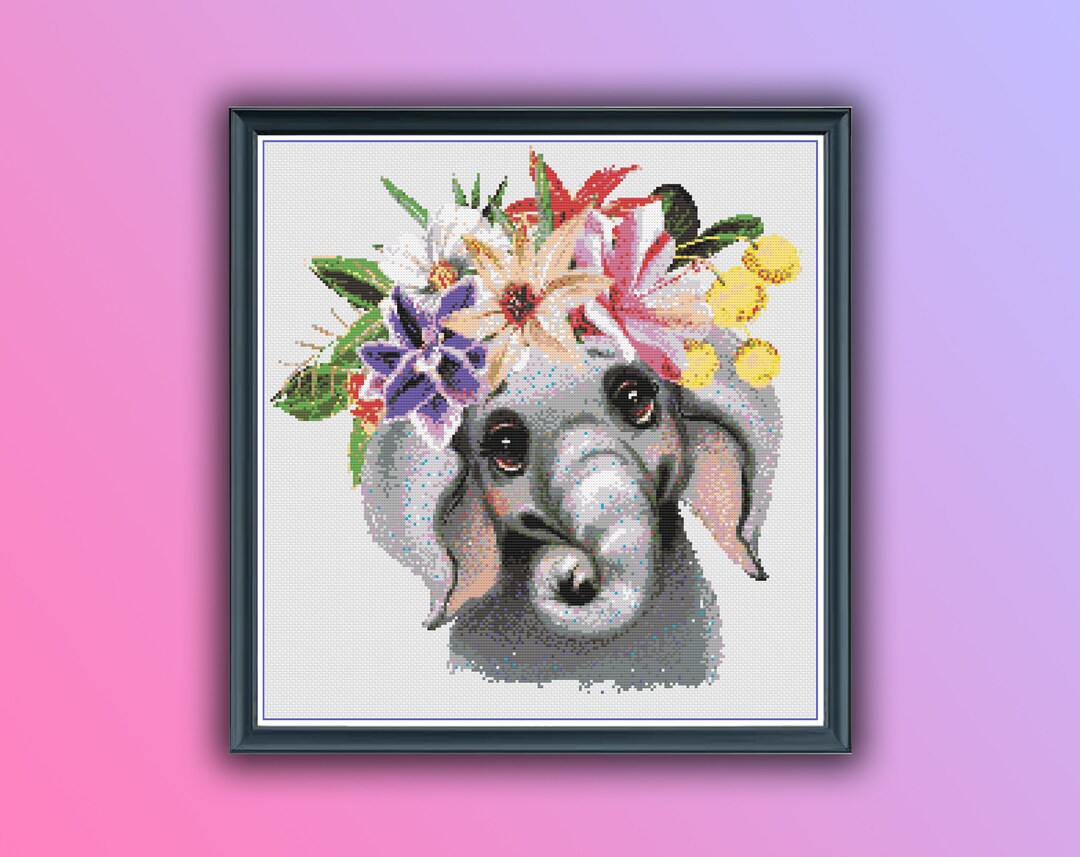Floral Cute Baby Elephant Counted Cross Stitch PDF Pattern, Cute ...