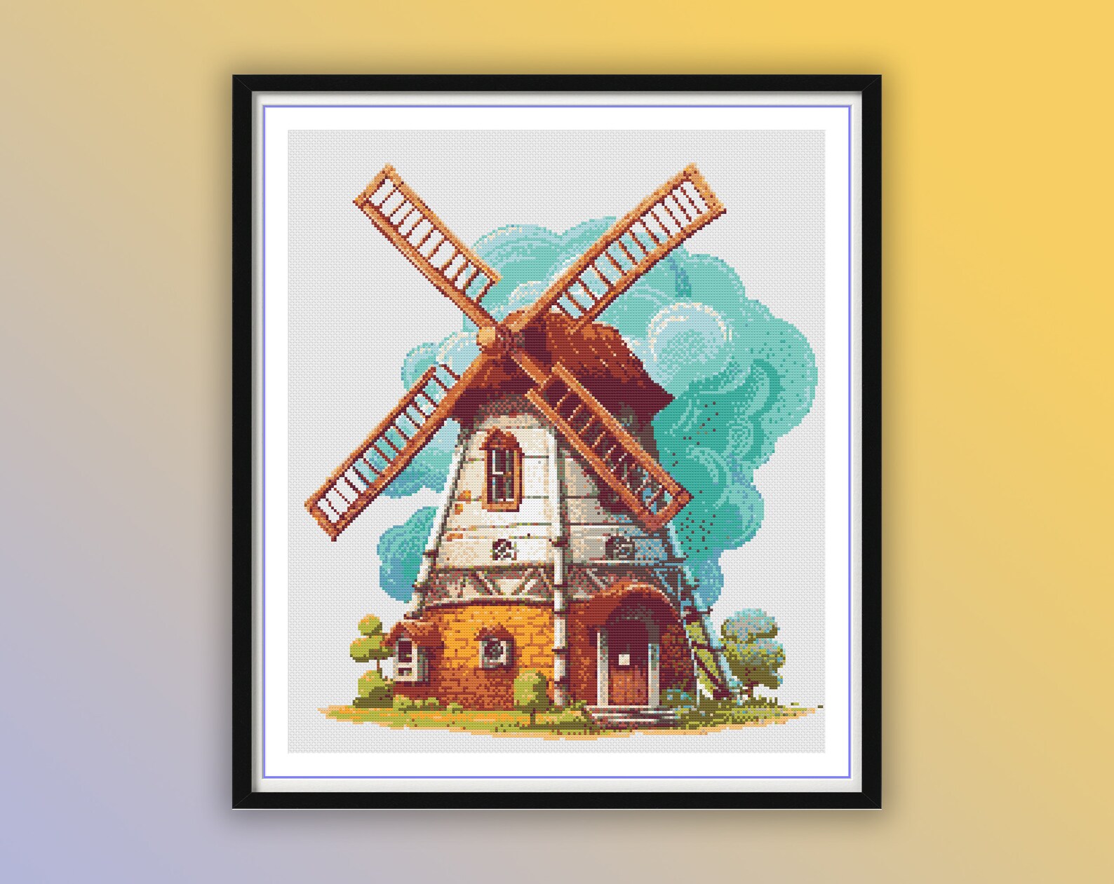 Spring Landscape Windmill Cross Stitch Pattern - Scenic Watercolor PDF ...