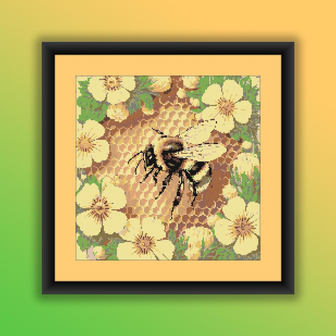 Counted PDF Cross Stitch Pattern, Watercolor Floral Honey Bee, Bumble ...