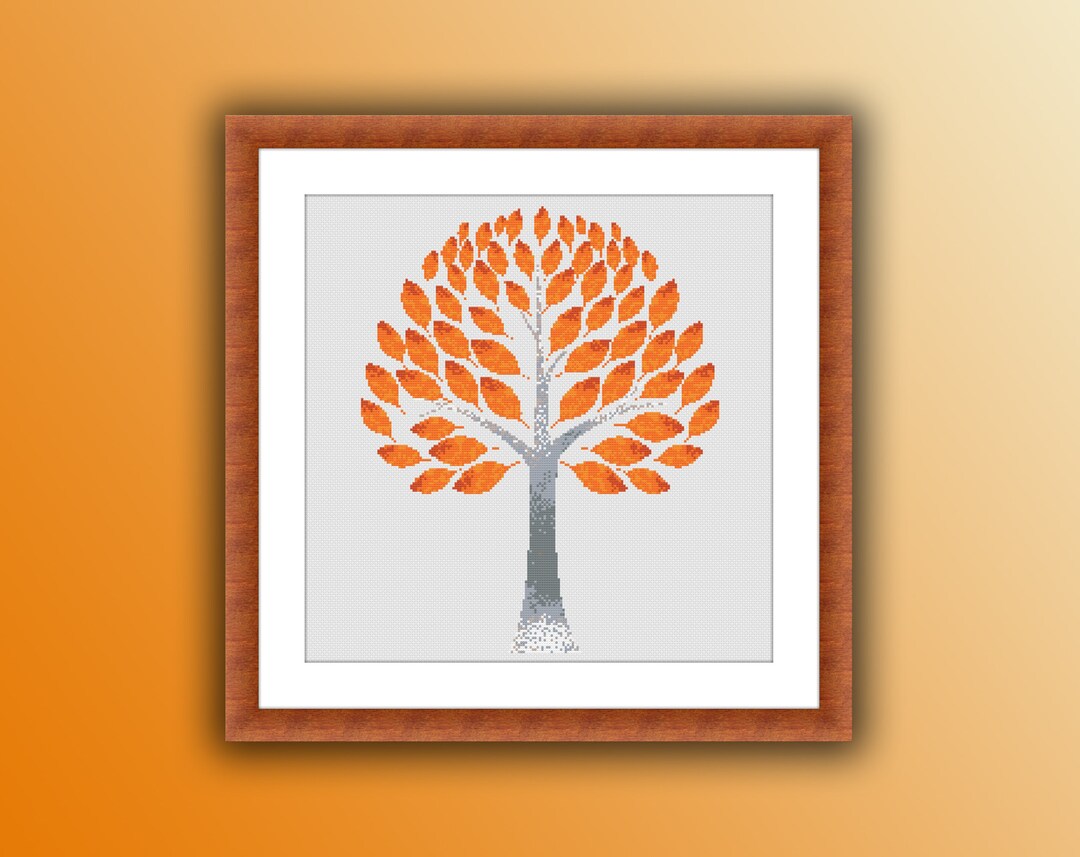 Autumn Landscape Cross Stitch Pattern: Fall Tree PDF Chart for Seasonal ...
