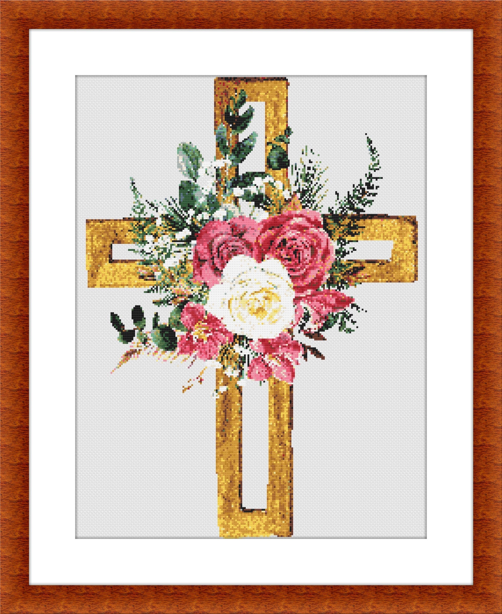 Christian Cross Cross Stitch Pattern With Flowers Easter - Etsy