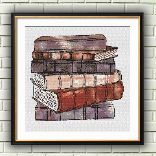 Watercolor Vintage Book and Flowers Counted Cross Stitch PDF | Etsy