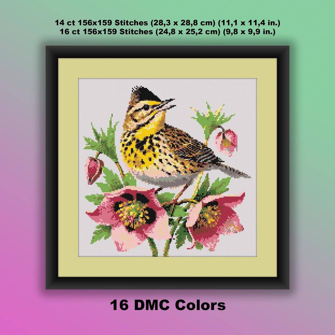 Watercolor Western Meadowlark Bird Counted Cross Stitch PDF Pattern ...