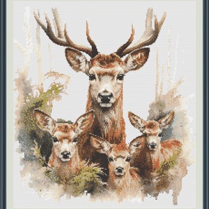 Woodland Deer Family Cross Stitch Pattern: Watercolor Forest Animals ...