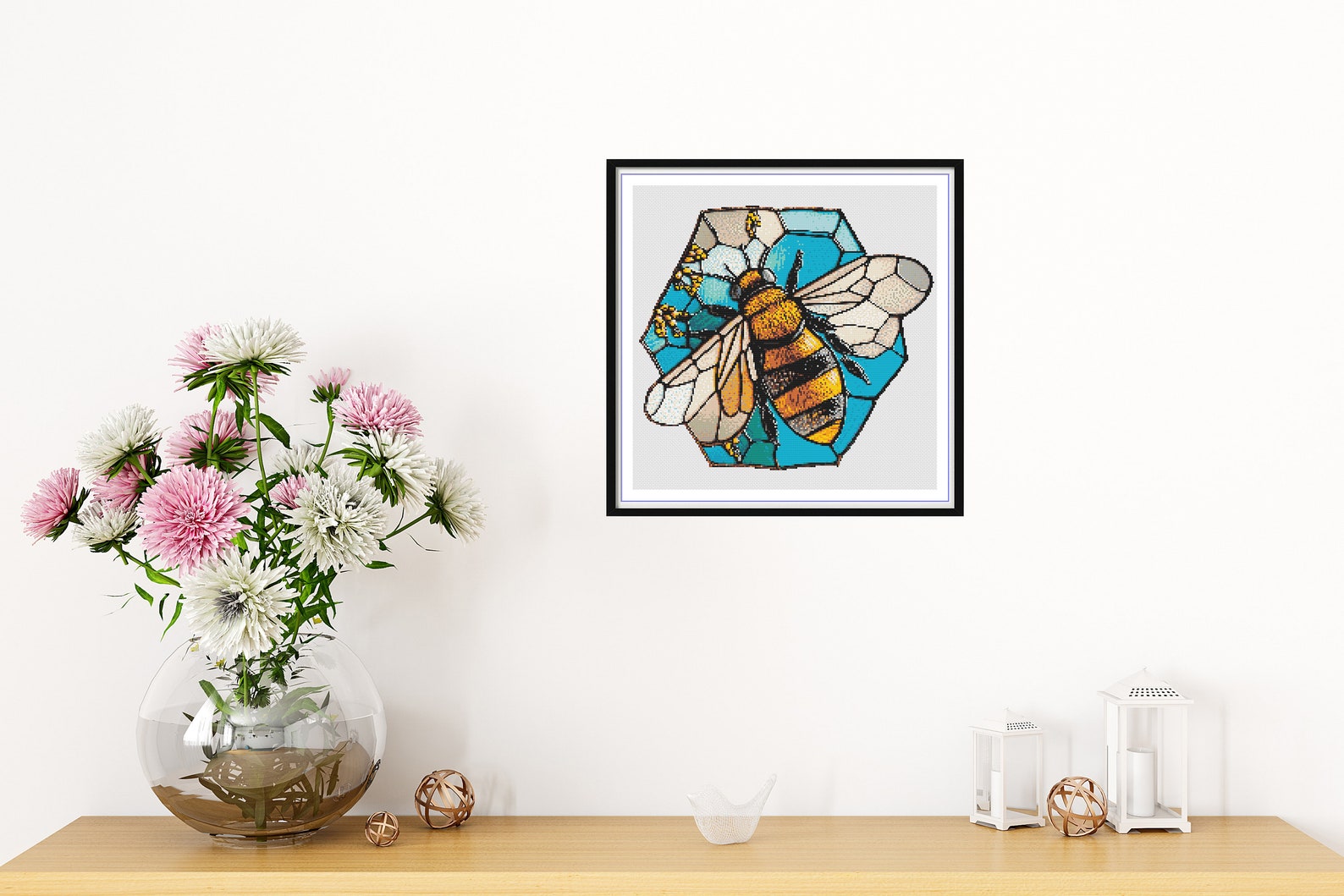 Watercolor Stained Glass Honey Bee Counted Cross Stitch Pattern ...