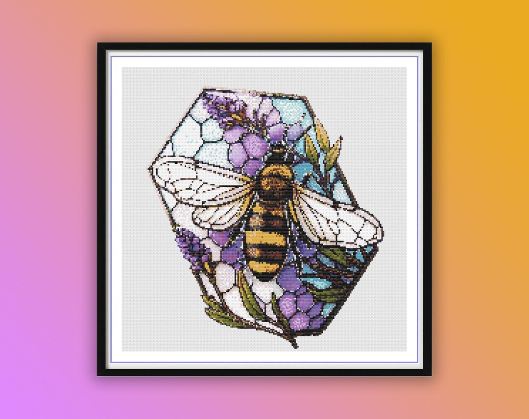 Watercolor Stained Glass Honey Bee Cross Stitch Pattern - PDF Download ...