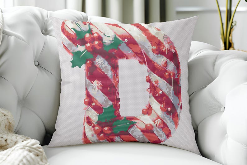 Candy Cane Christmas Alphabet Cross Stitch Pattern • Holiday Letters D ...
