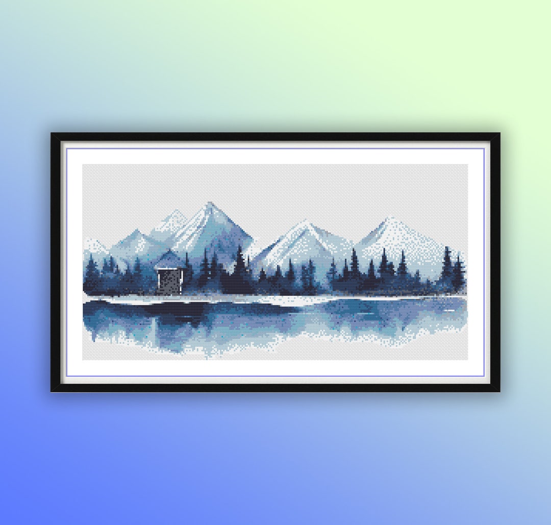 Serene Winter Landscape Cross Stitch Pattern: Watercolor Mountains ...