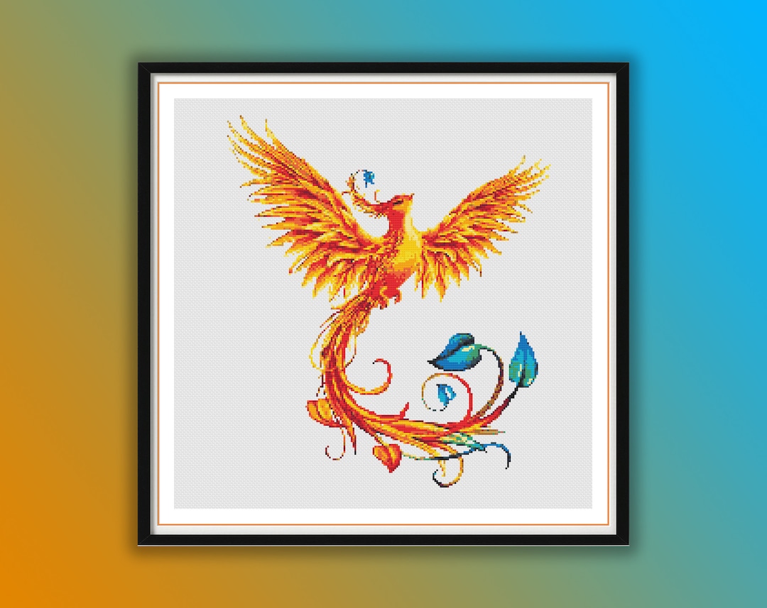 Golden Mystical Phoenix Counted Cross Stitch PDF Pattern, Rise From the ...