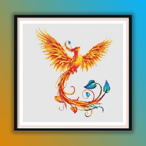 Mystical Phoenix Rising Cross Stitch Pattern: Golden Embroidery PDF for ...