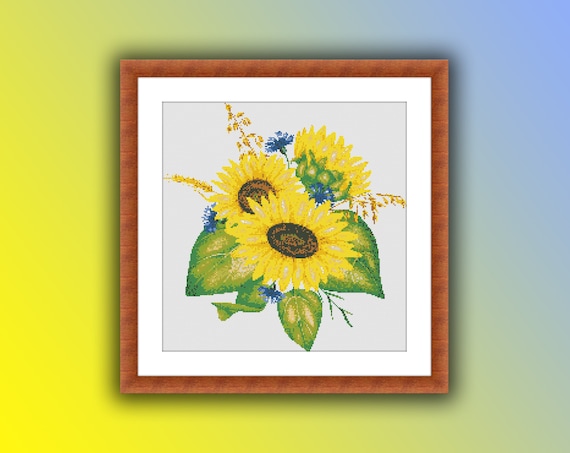 Sunflowers and Cornflowers Counted Cross Stitch PDF Pattern - Etsy